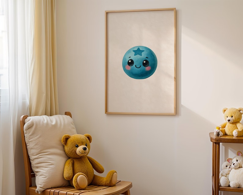 Smiling Blueberry Digital Wall Art | Cute Fruit Nursery Decor for ...
