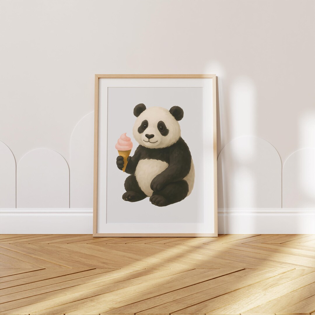 Cute Panda With Ice Cream Digital Poster | Nursery Wall Art for Kids ...