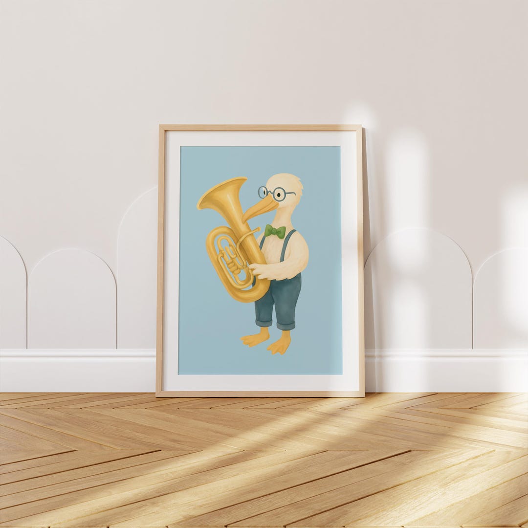 Pelican With Tuba Digital Poster, Musical Nursery Wall Art, Animal Band ...