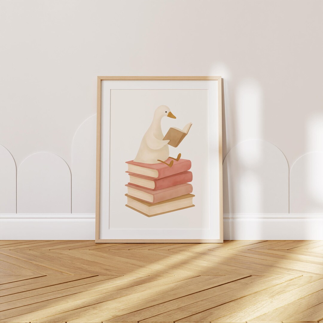 Reading Goose Wall Art – Whimsical Animal Poster, Book Lover Decor ...