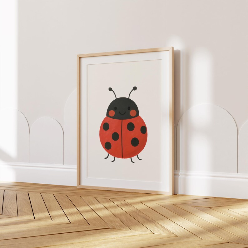Cute Ladybug Wall Art Print – Minimalist Red and Black Insect ...