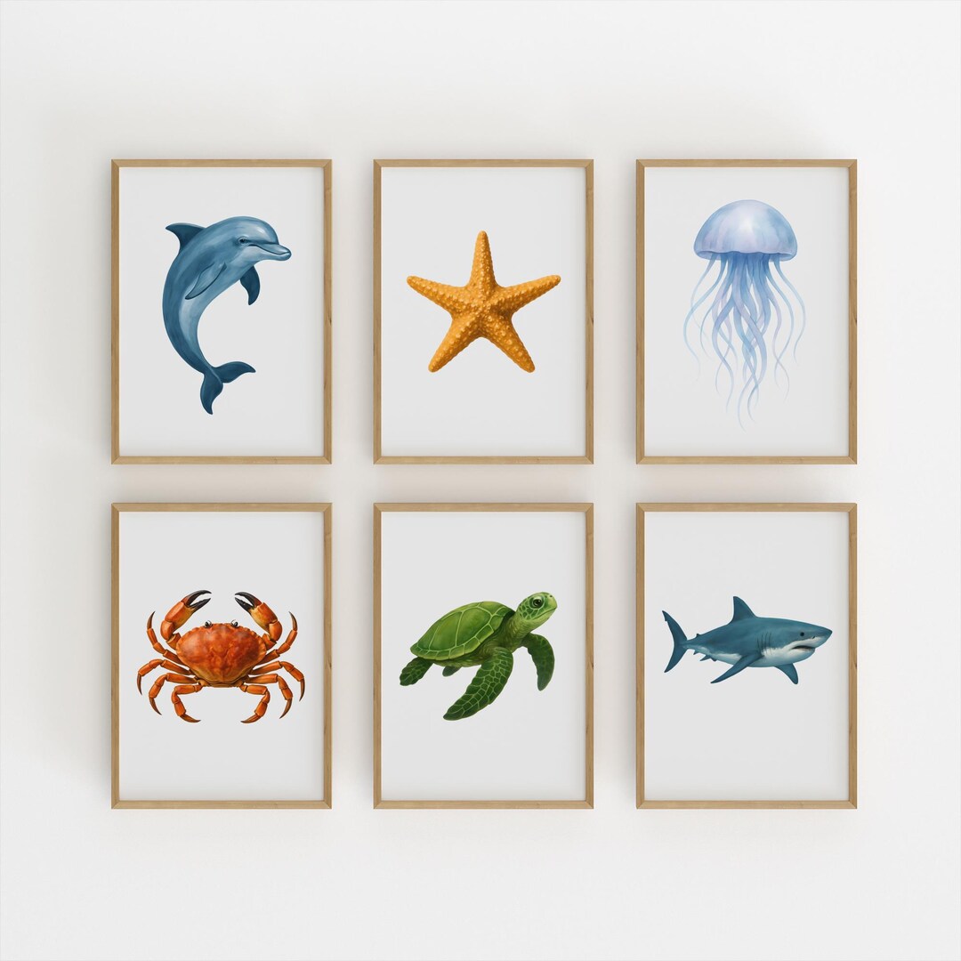 Sea Animal Digital Poster Set, Ocean Creatures Wall Art for Nursery ...