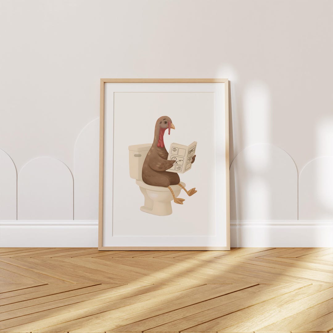 Funny Turkey on Toilet Bathroom Wall Art – Humorous Farm Animal ...