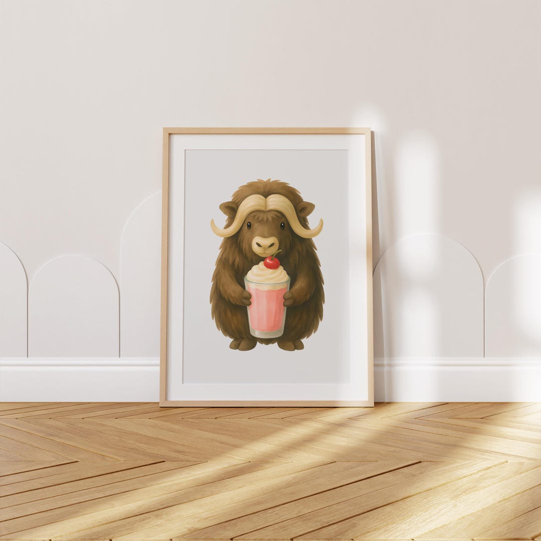 Musk Ox Milkshake Kid Nursery Wall Art, Cute Animal Digital Poster for ...