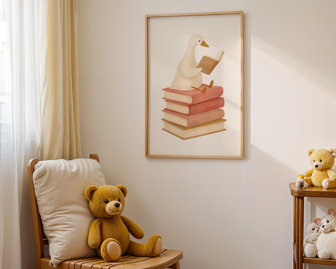 Reading Goose Wall Art – Whimsical Animal Poster, Book Lover Decor ...