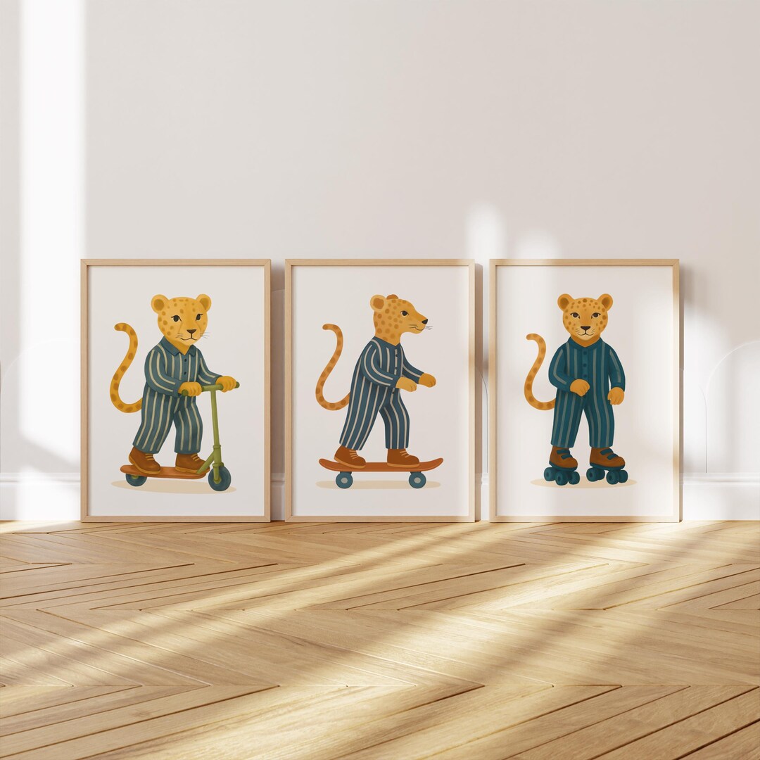 Cheetah Digital Poster Set of 3 | Jungle Animal Wall Art for Kids ...