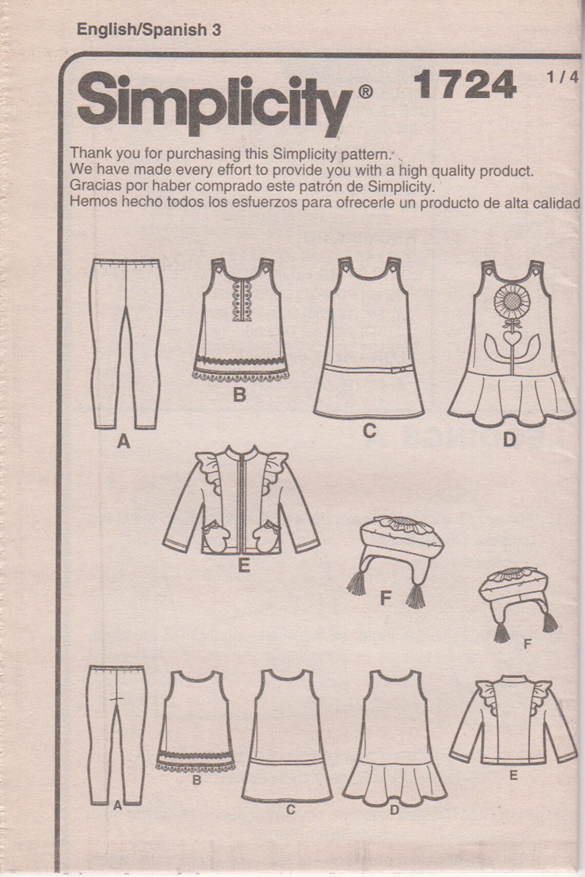 Simplicity 1724 Uncut Sewing Pattern Toddler Jumper Hat Leggings Jacket ...