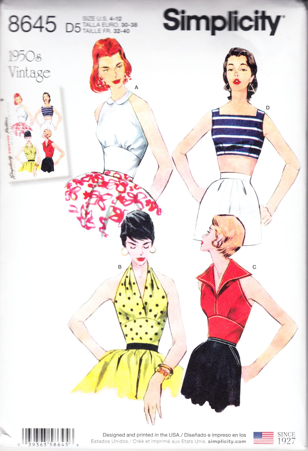 Simplicity 8645 Sewing Pattern Retro 1950s Vintage Tops - Halter ...