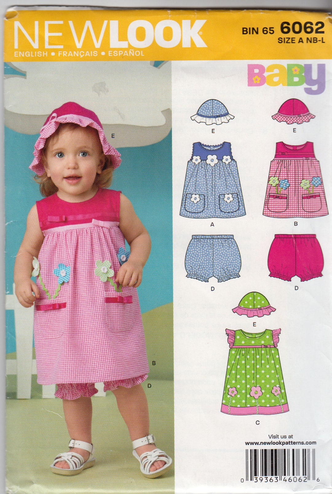 Sewing Pattern New Look 6062 Dress Bloomers Hat Babies Size Newborn ...