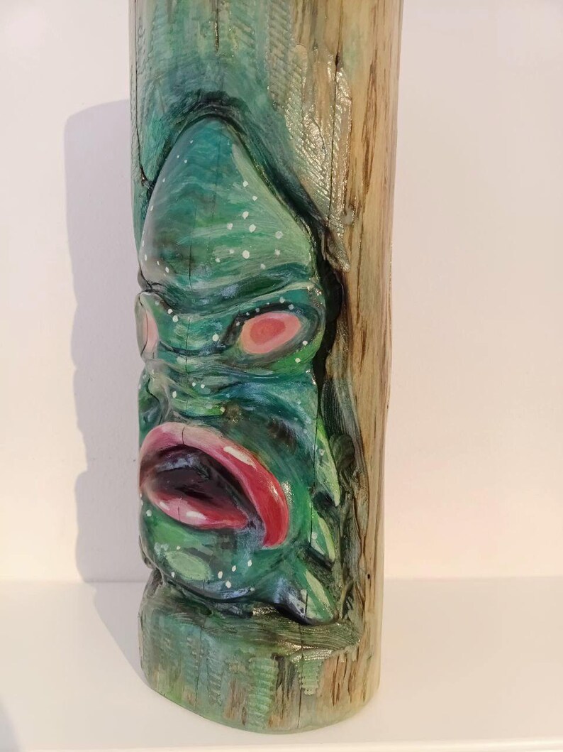 Tiki Monster Wood Sculpture – Hand Carved Creature Inspired by Classic ...
