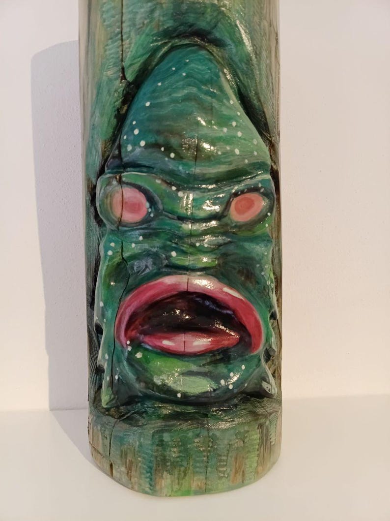 Tiki Monster Wood Sculpture – Hand Carved Creature Inspired by Classic ...