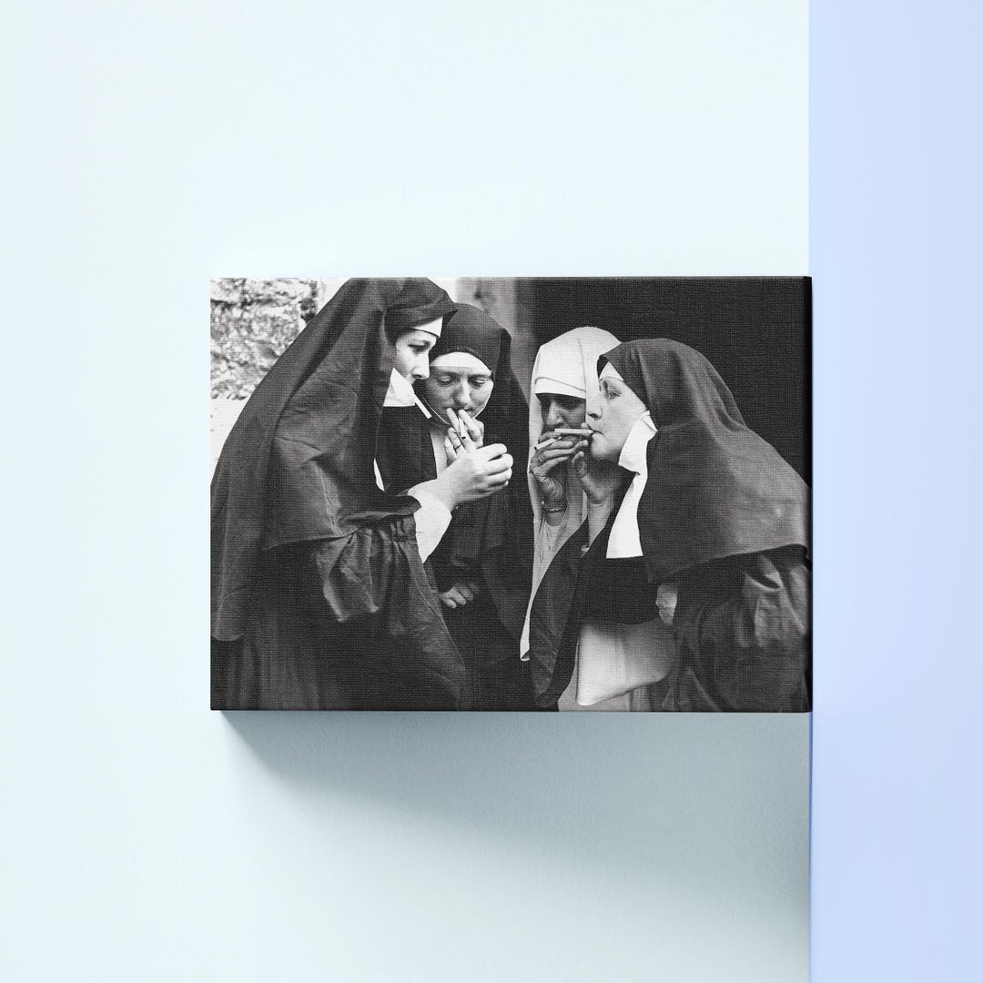 Vintage Nuns Smoking Canvas Print,cigaratte Wall Art, Fine Poster ...