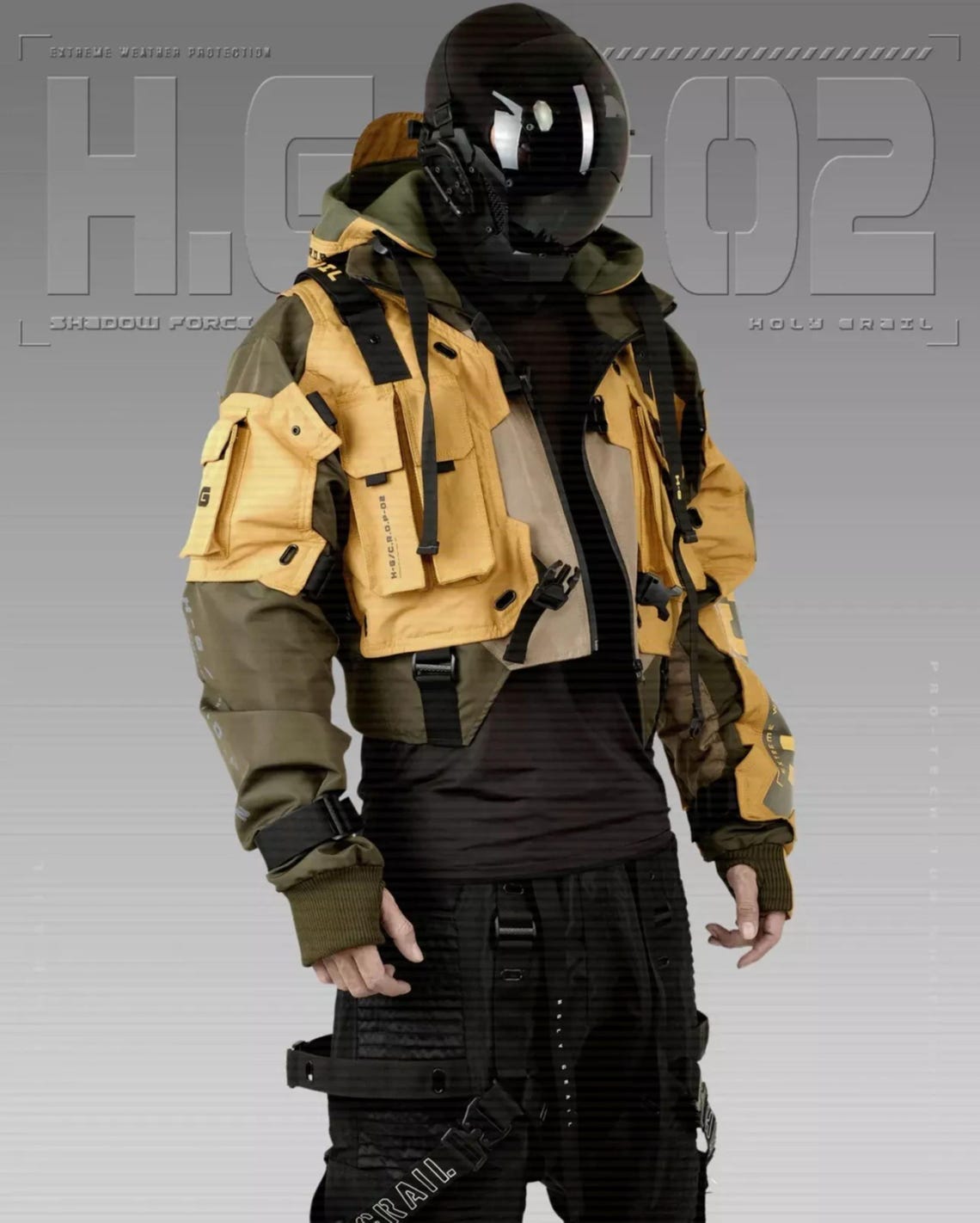 Techwear Streetwear Cosplay Yellow Jacket Hoodie Full Zip Buckle ...