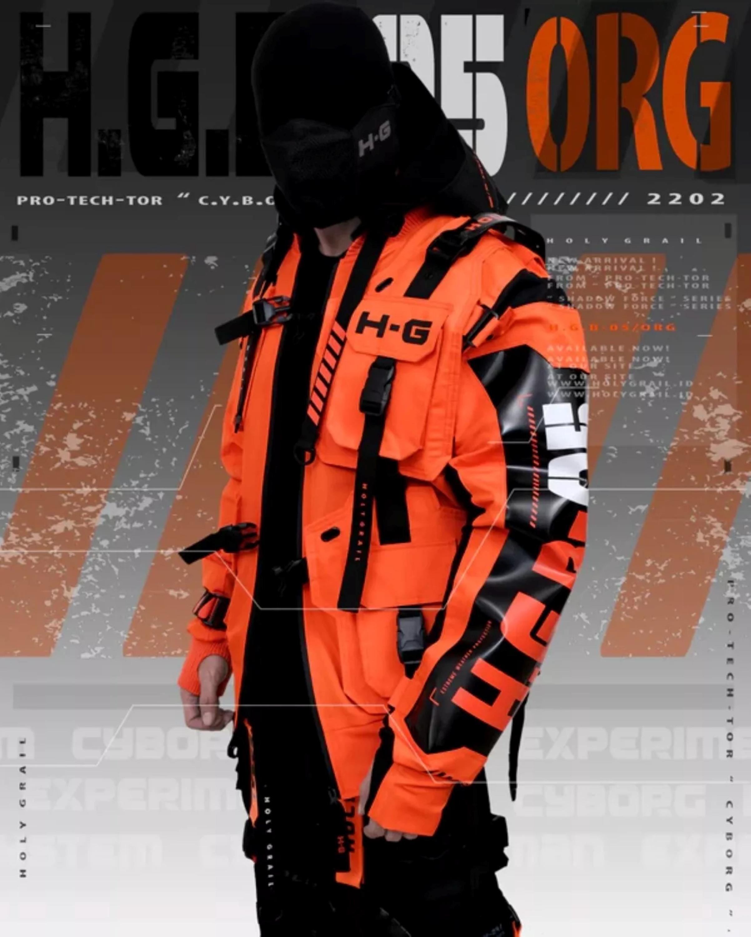 Techwear Streetwear Cosplay Futuristic Orange Jacket Hoodie Full Zip ...