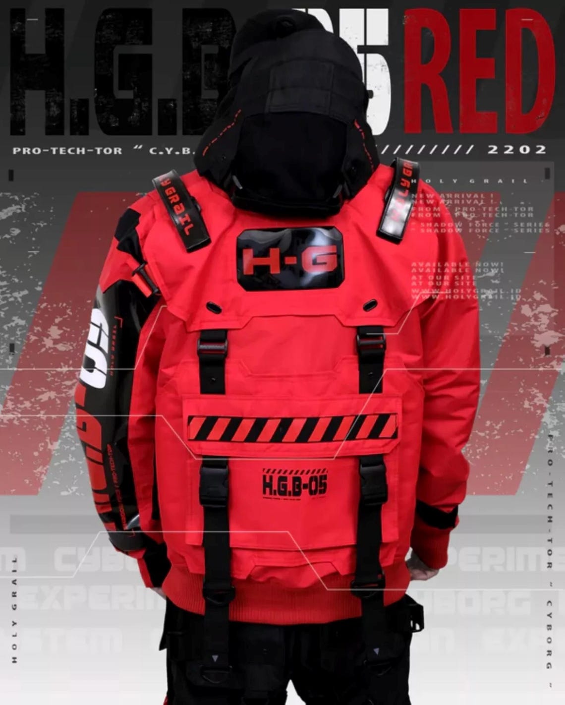 Techwear Streetwear Cosplay Futuristic Red Jacket Hoodie Full Zip ...