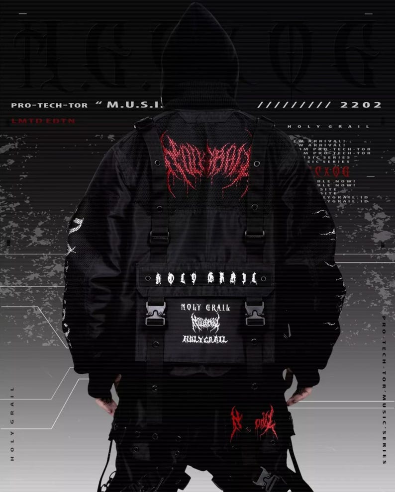 Techwear Streetwear Cosplay Futuristic Red Jacket Rugged Fleece ...