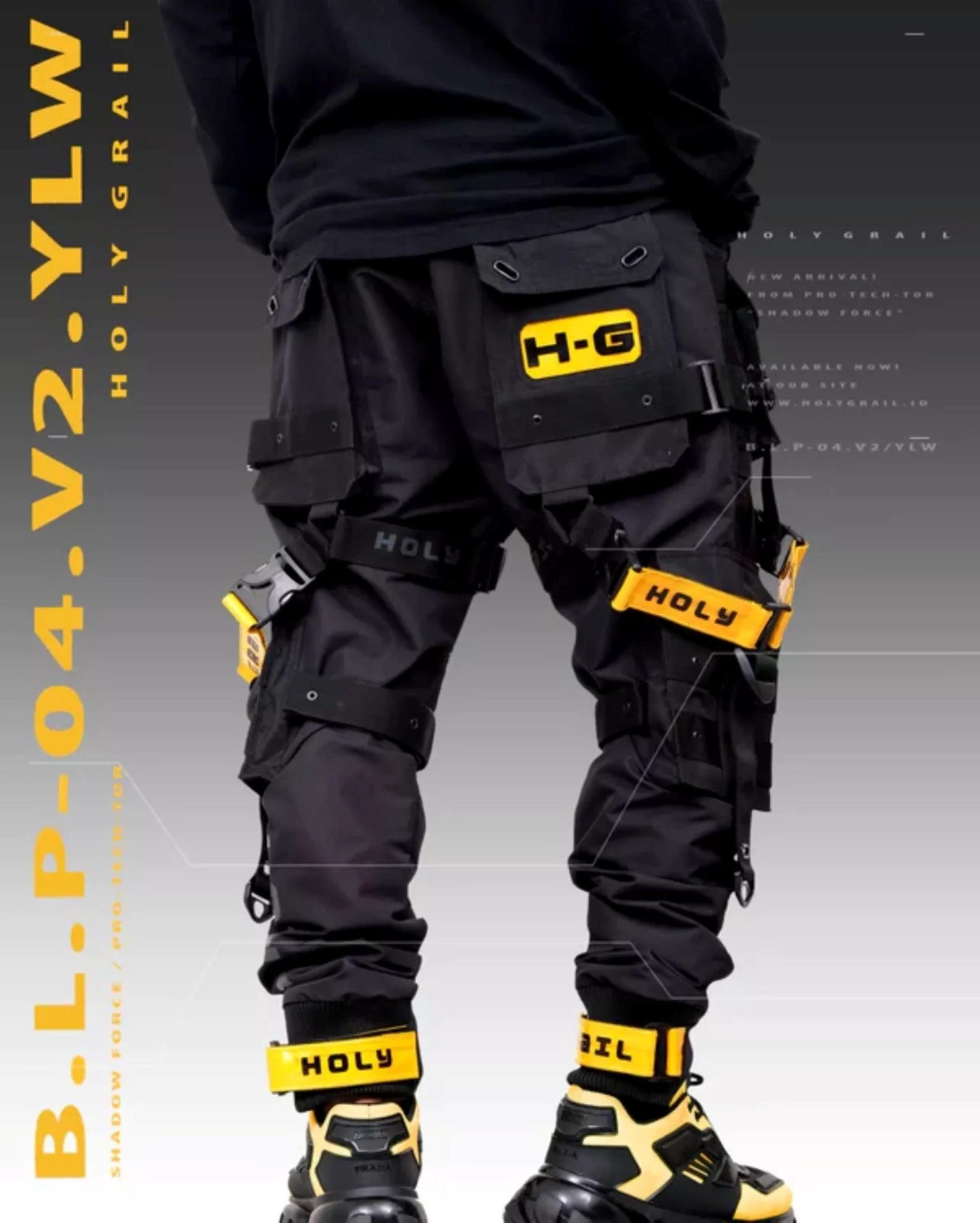 Techwear Streetwear Cosplay Black/yellow Heavy Cargo Trouser Pants HGB ...