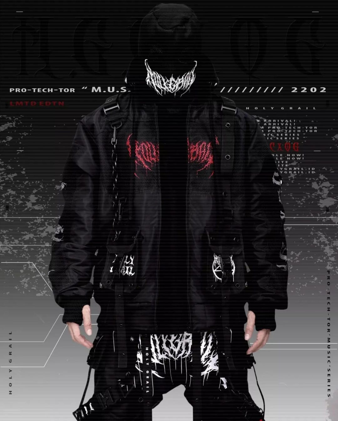 Techwear Streetwear Cosplay Futuristic Red Jacket Rugged Fleece ...