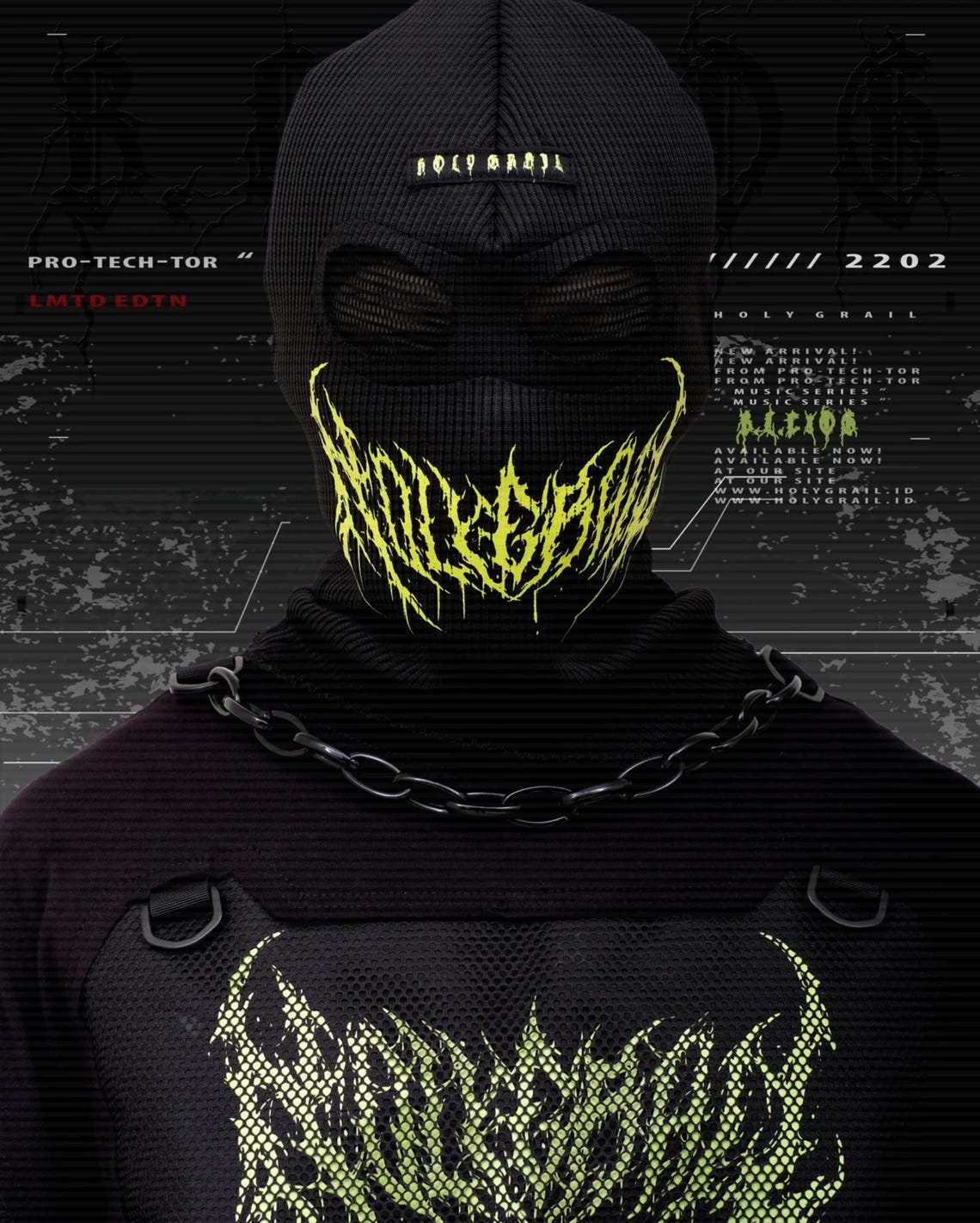 Cybernetic Mask Costume, Full Face Mask, Cyberpunk, Black Green Neon ...