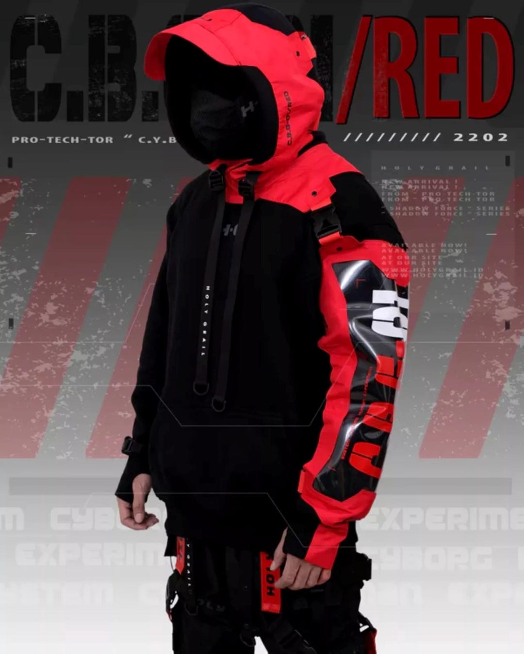 Techwear Streetwear Cosplay Futuristic Red Jacket Rugged Fleece ...
