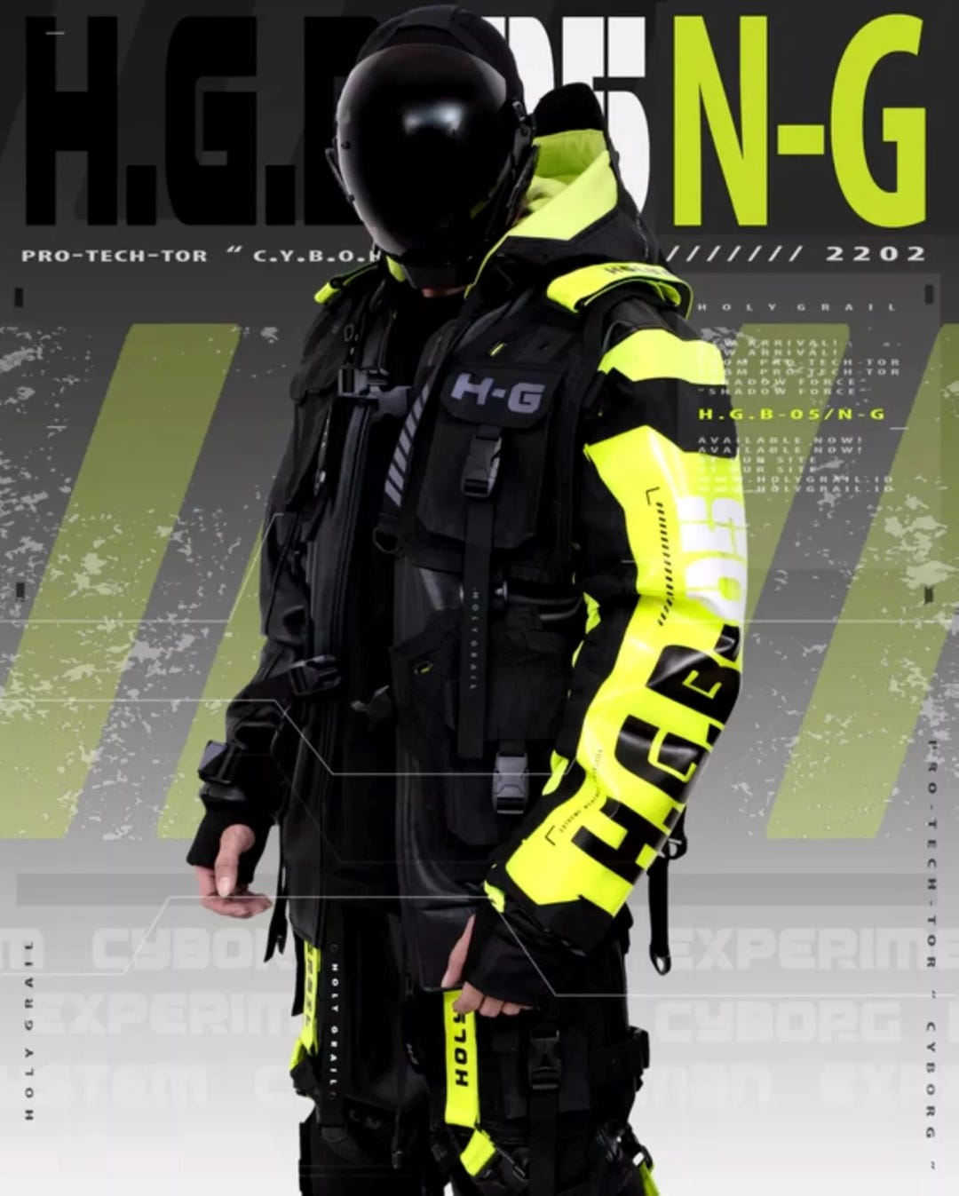 Techwear Streetwear Cosplay Futuristic Neon Green Jacket Hoodie Full Zip Buckle Holygrail H.G.B ...