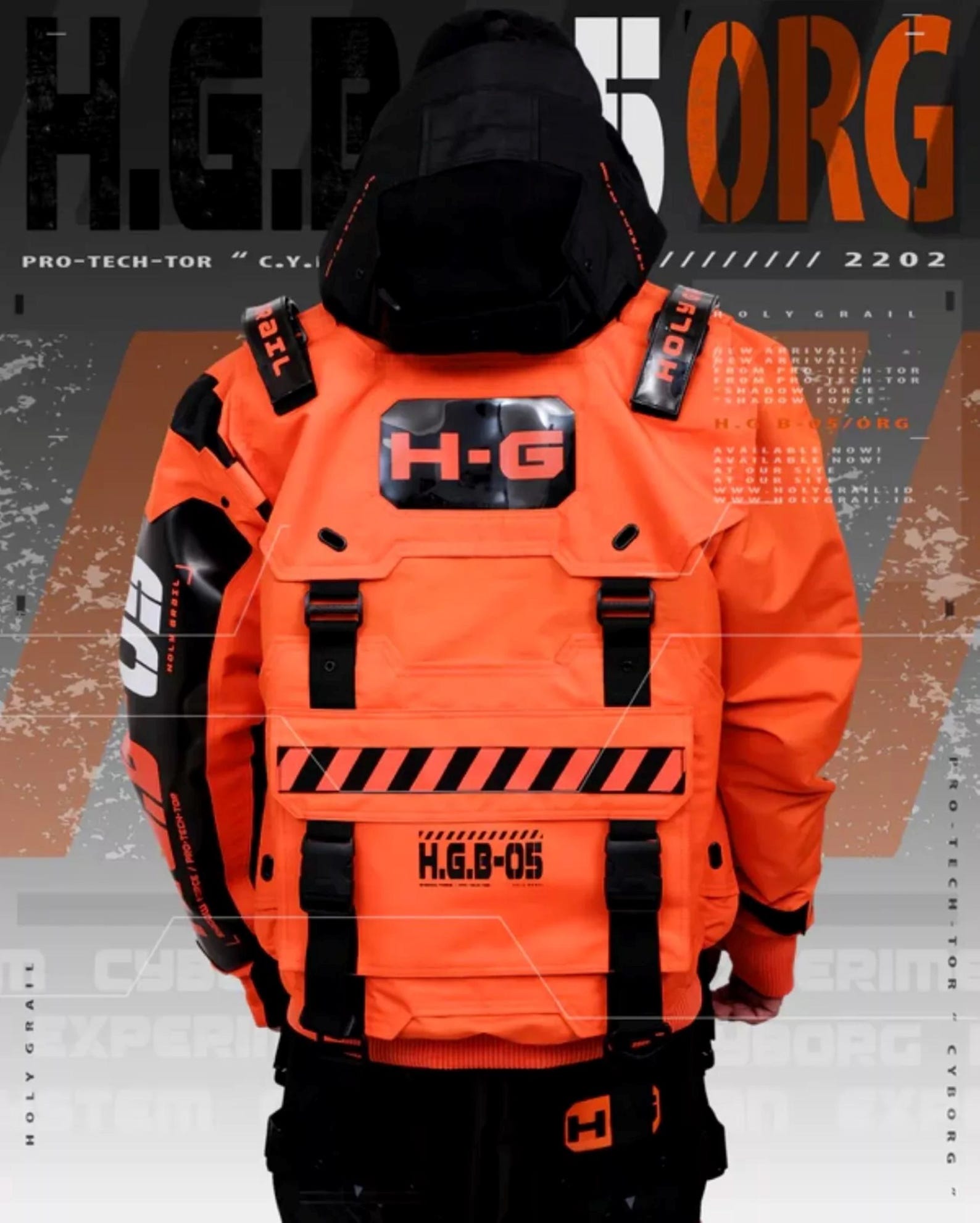 Techwear Streetwear Cosplay Futuristic Orange Jacket Hoodie Full Zip ...