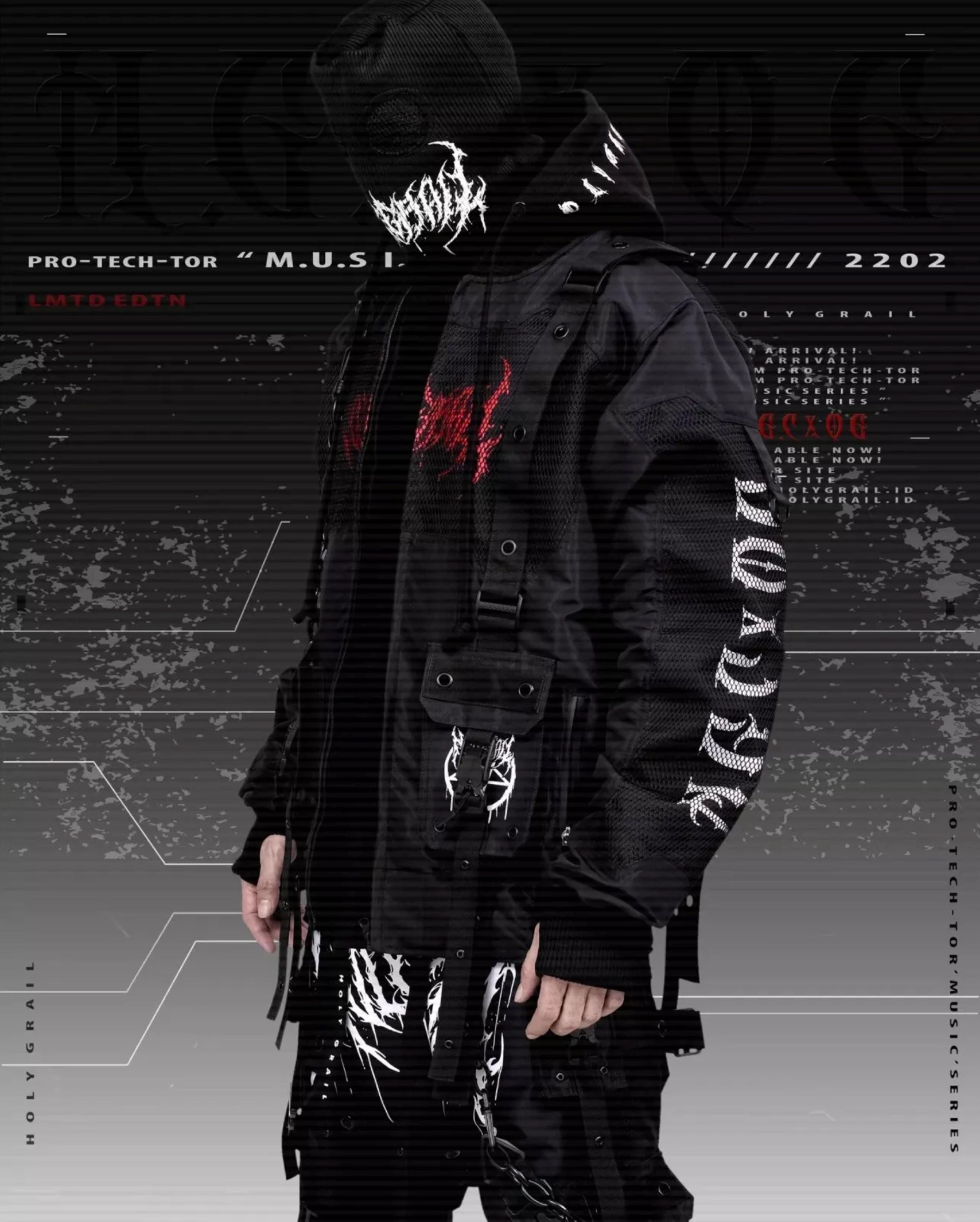 Techwear Streetwear Cosplay Futuristic Red Jacket Rugged Fleece ...