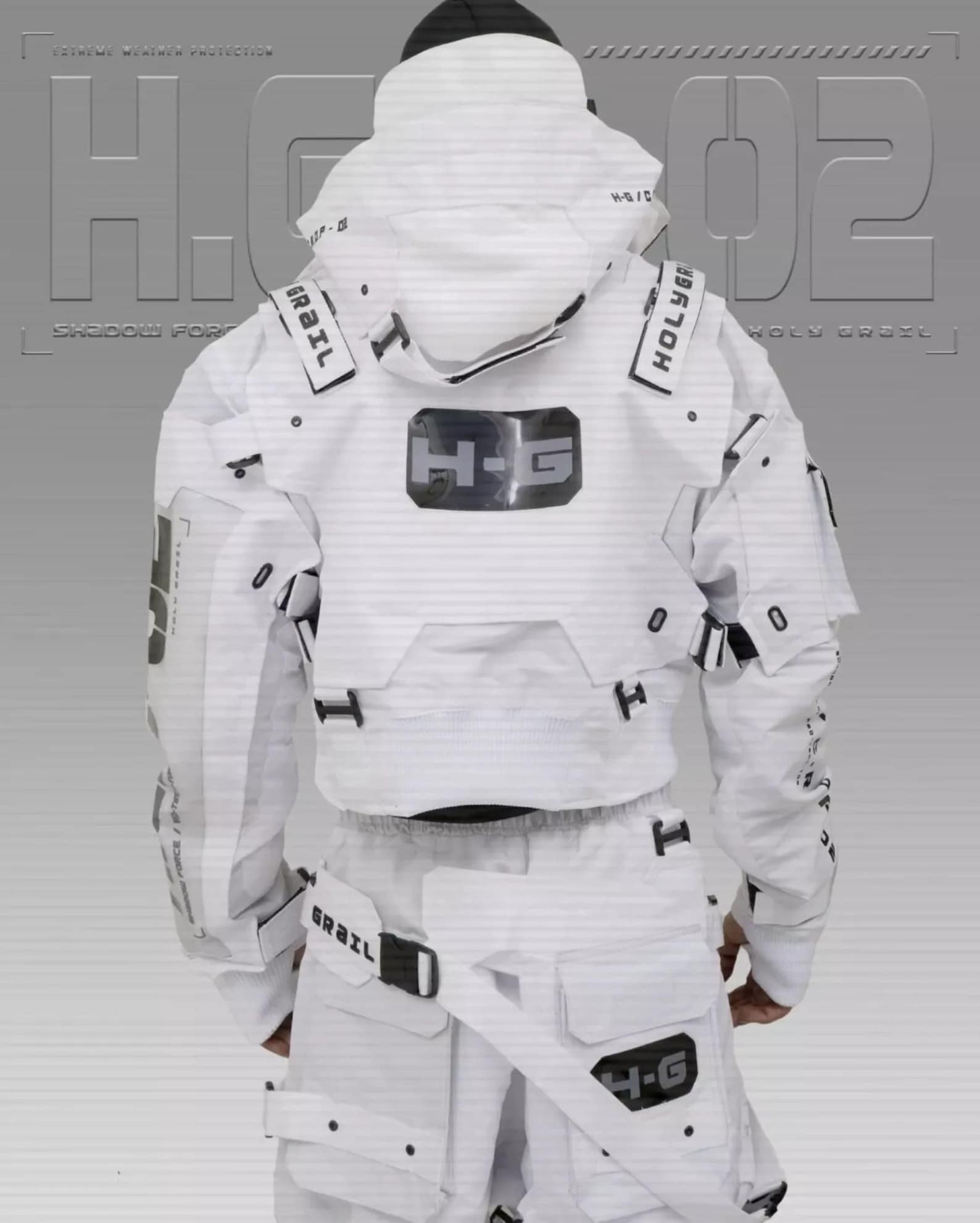 Techwear Streetwear Cosplay White Jacket Hoodie Full Zip Buckle HG H.G ...
