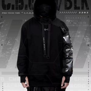 Techwear Streetwear Cosplay Futuristic Black Jacket Rugged Fleece ...