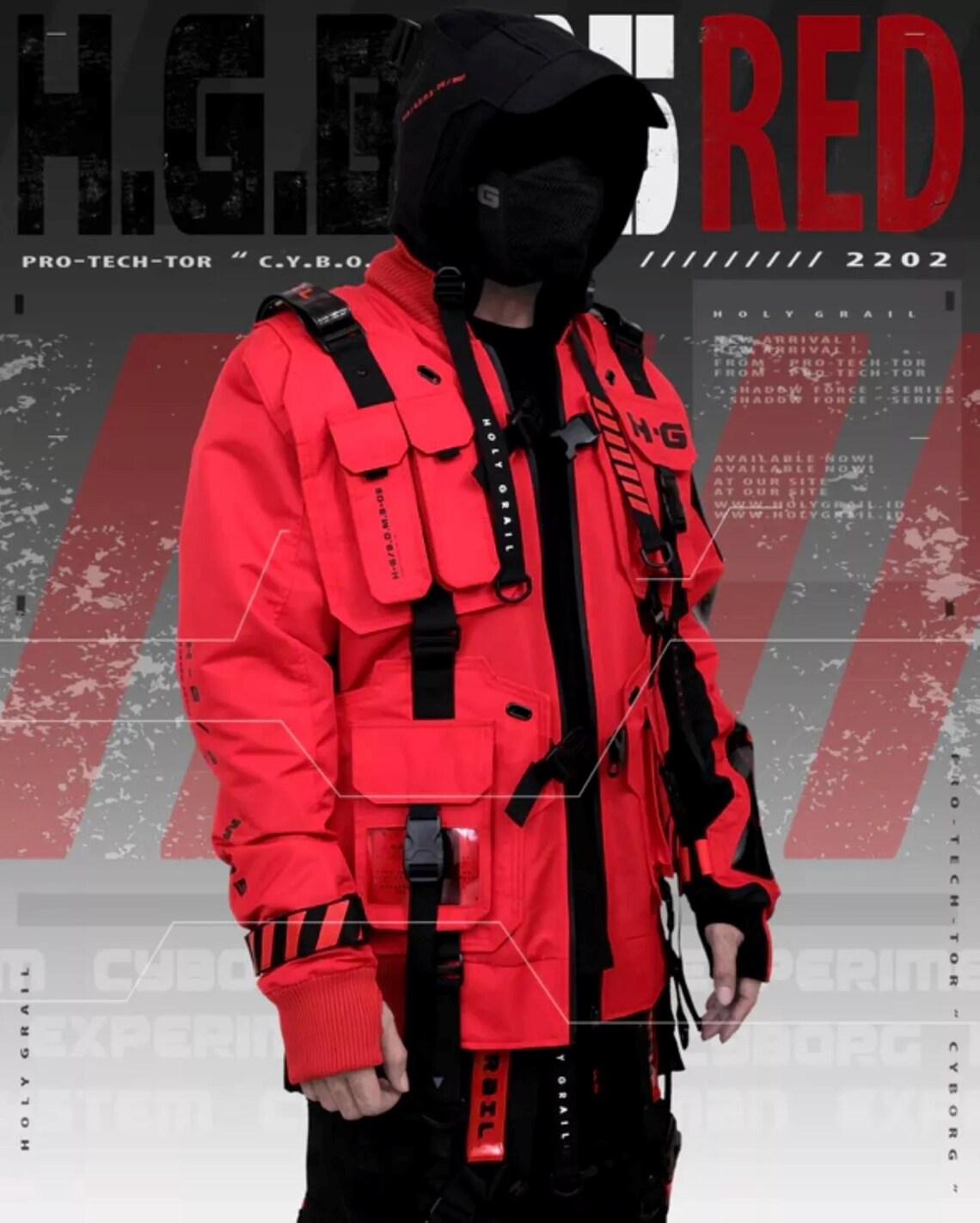 Techwear Streetwear Cosplay Futuristic Red Jacket Hoodie Full Zip ...