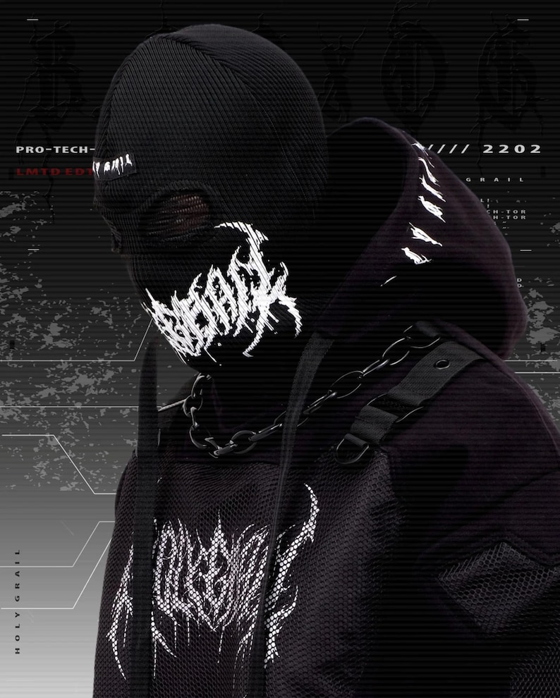 Cybernetic Mask Costume, Full Face Mask, Cyberpunk, Black Red Balaclava ...