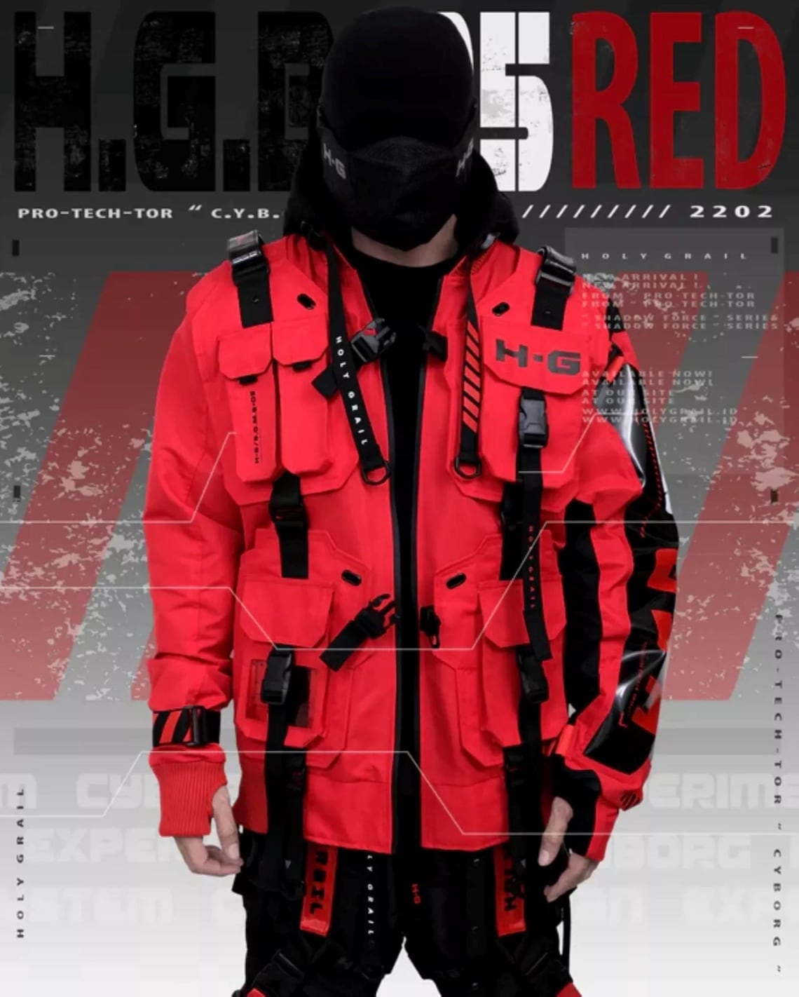 Techwear Streetwear Cosplay Futuristic Red Jacket Hoodie Full Zip ...