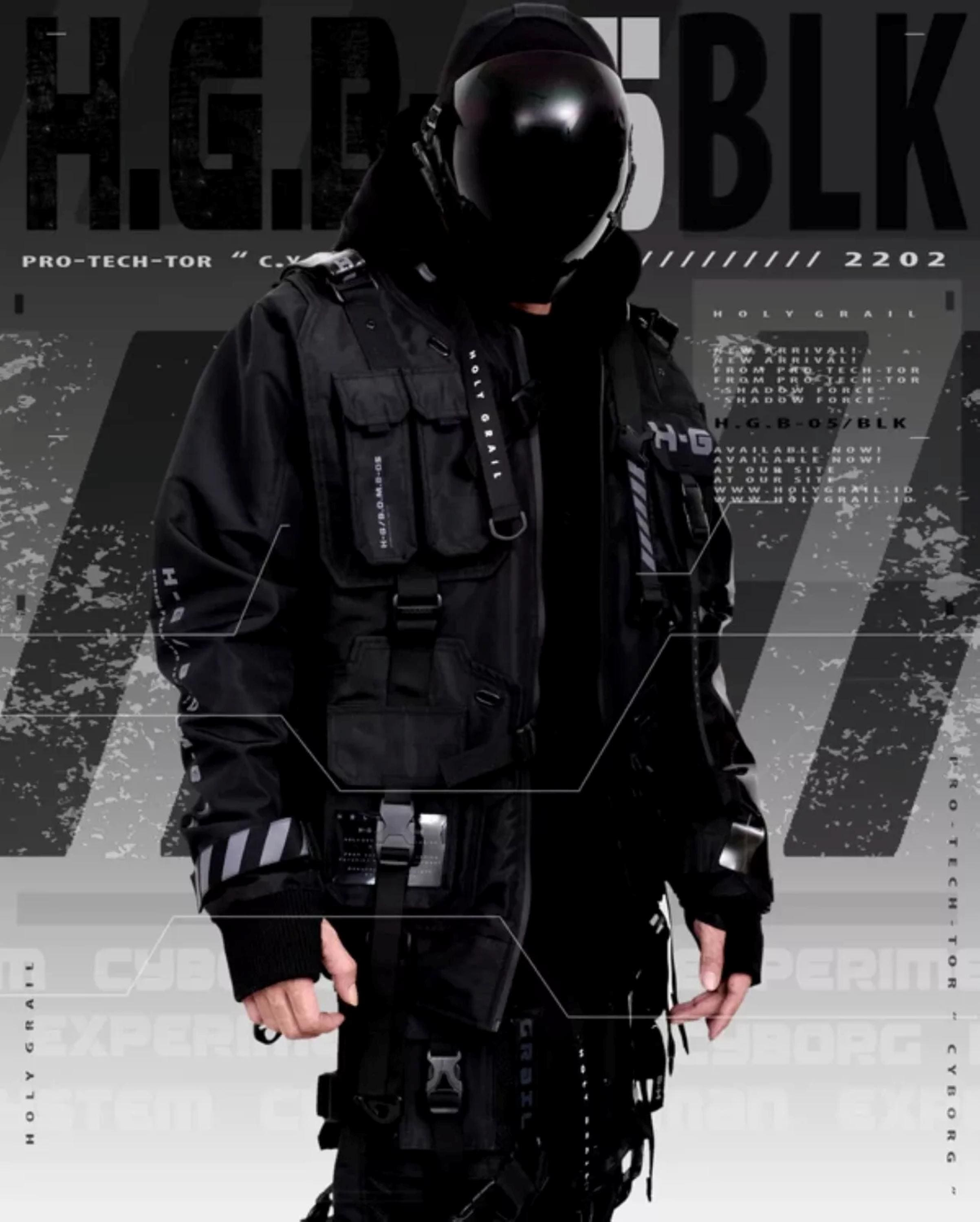 Techwear Streetwear Cosplay Futuristic Black Jacket Hoodie Full Zip ...