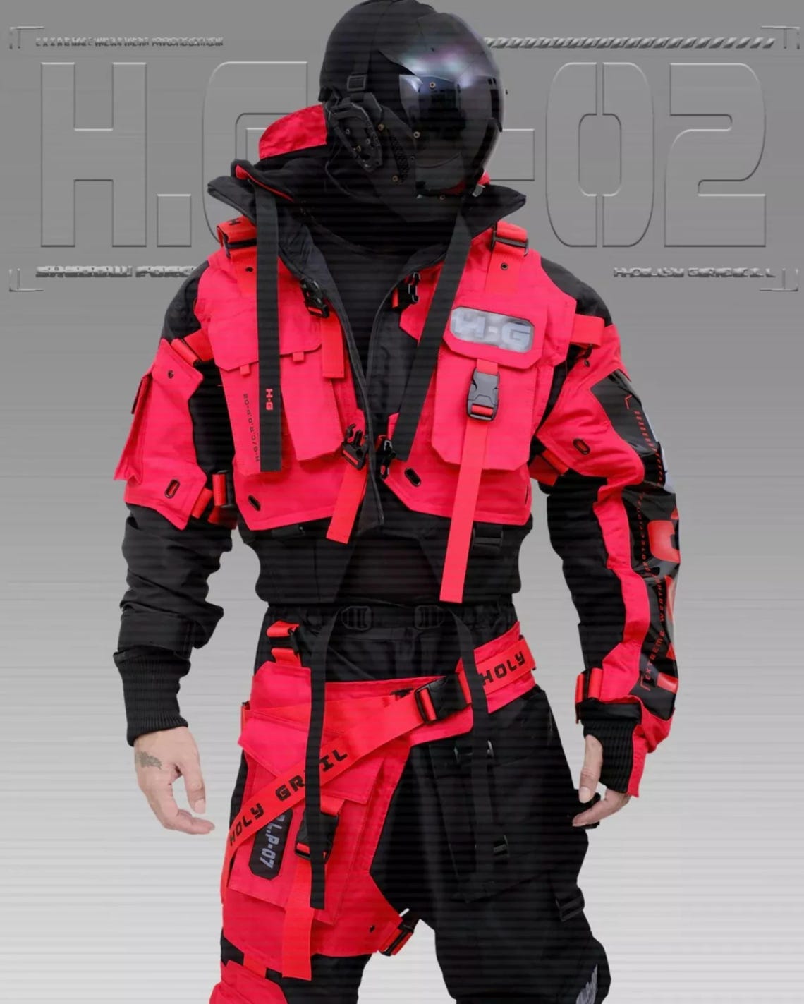 Techwear Streetwear Cosplay Red Jacket Hoodie Full Zip Buckle Holygrail ...