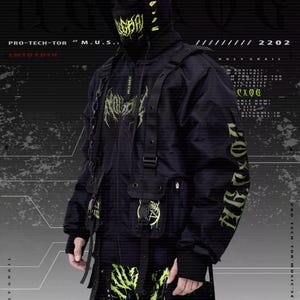Techwear Streetwear Cosplay Futuristic Black Jacket Rugged Fleece ...