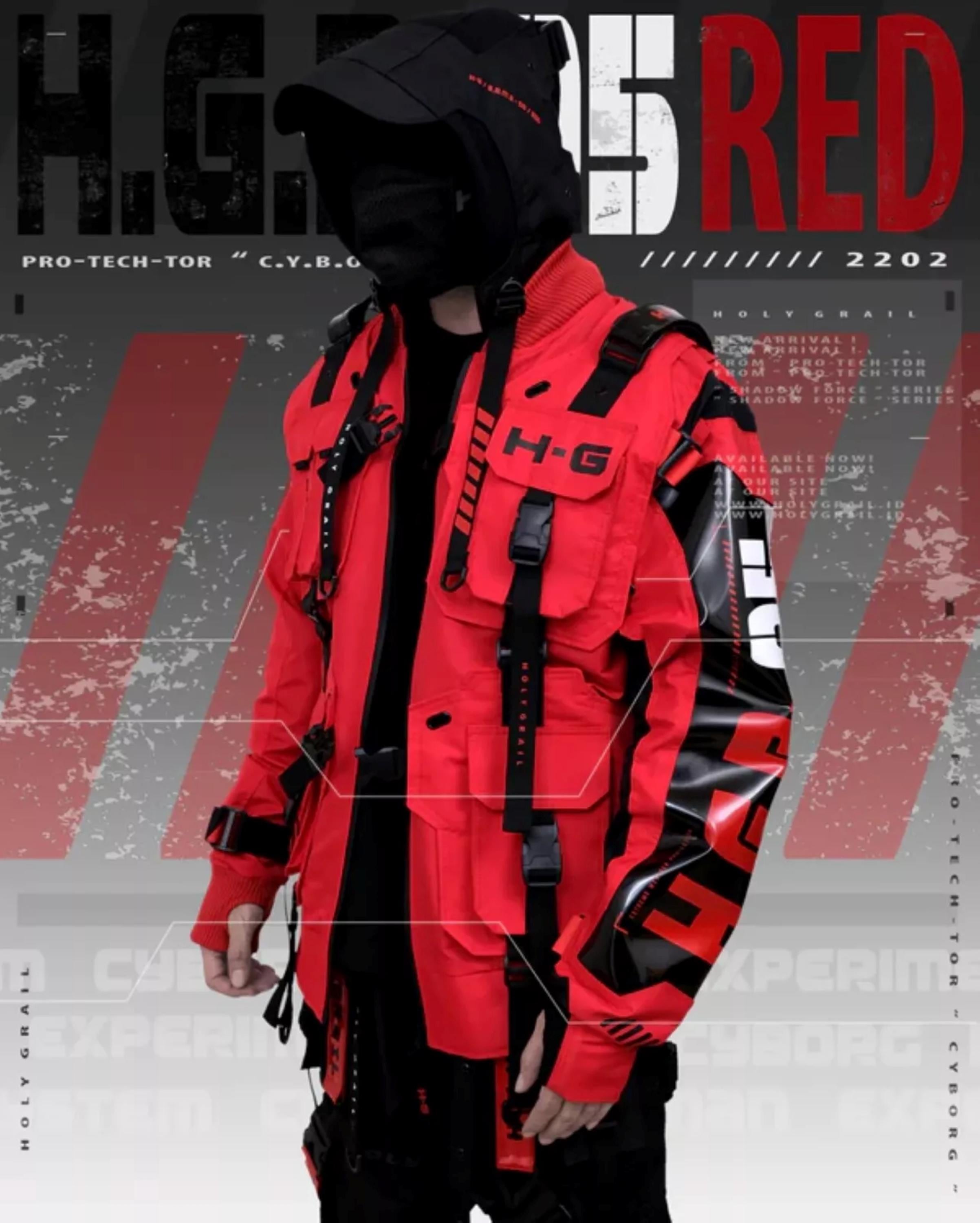 Techwear Streetwear Cosplay Futuristic Red Jacket Hoodie Full Zip ...
