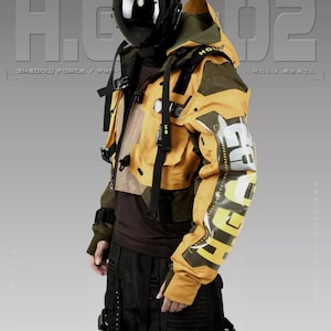 Techwear Streetwear Cosplay Yellow Jacket Hoodie Full Zip Buckle ...