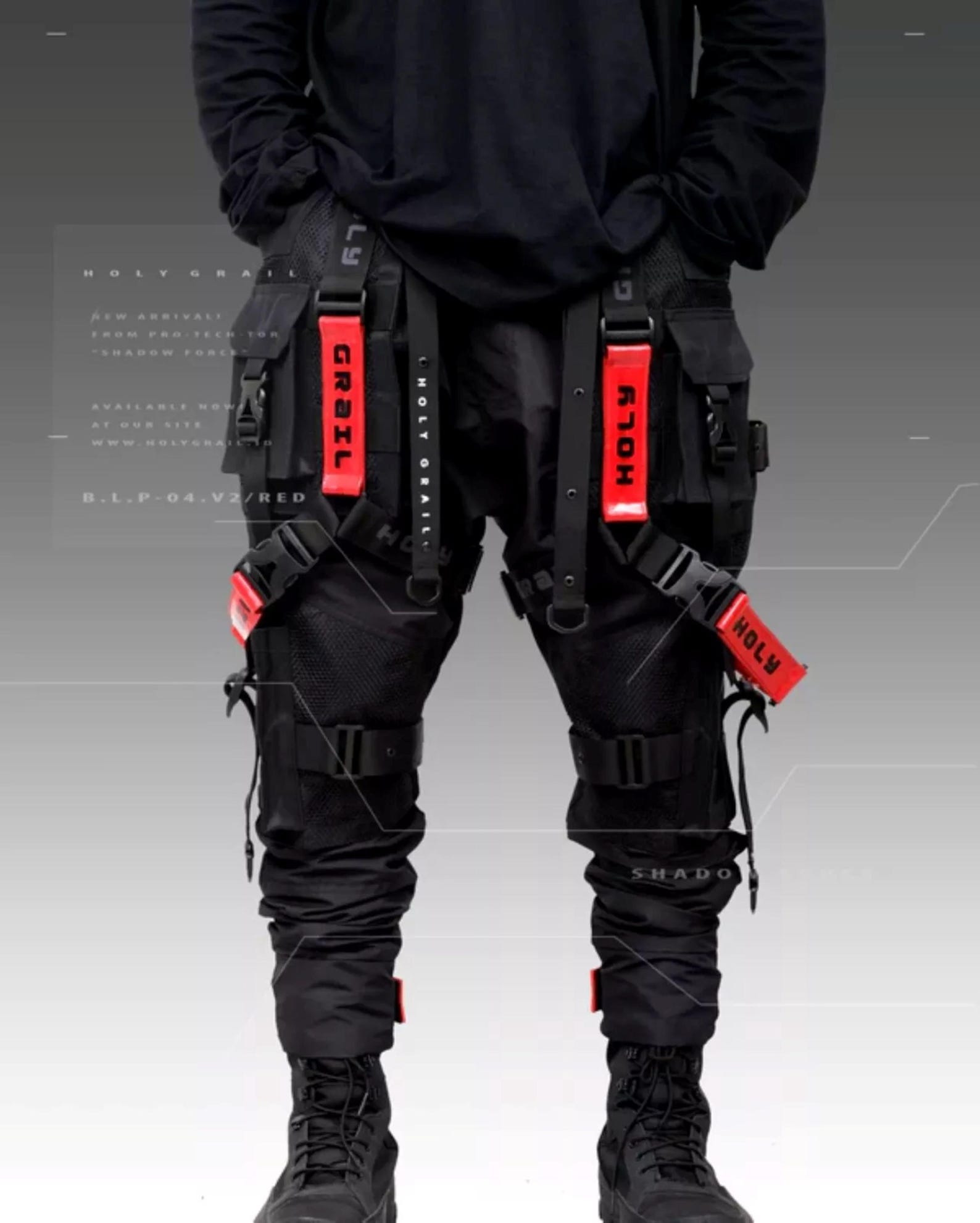 Techwear Streetwear Futuristic Cosplay Black/red Heavy Cargo Trouser ...