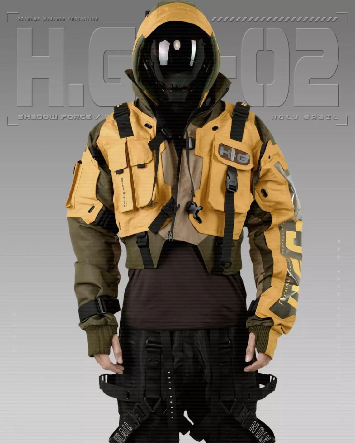Techwear Streetwear Cosplay Yellow Jacket Hoodie Full Zip Buckle ...