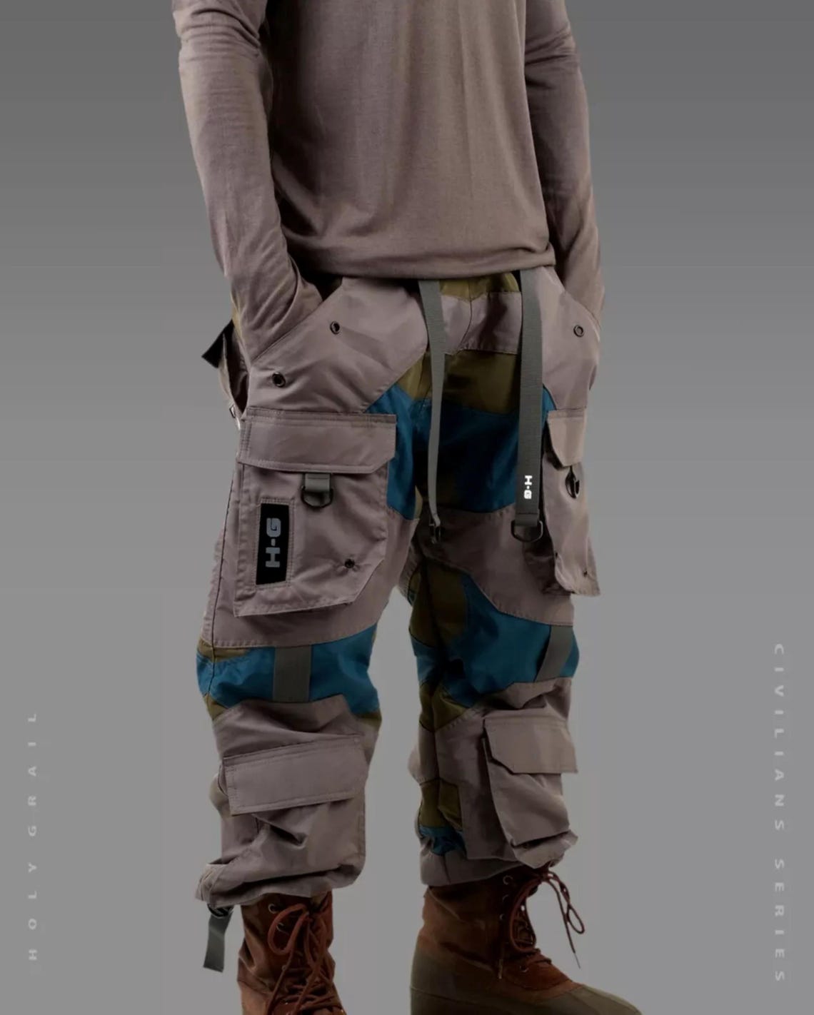 Techwear Streetwear Cosplay Gray Blue Streetwear Techwear Heavy Cargo ...
