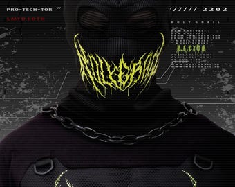 Cybernetic Mask Costume, Full Face Mask, Cyberpunk, Black Red Balaclava ...