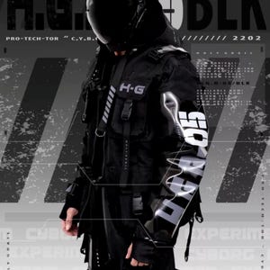 Techwear Streetwear Cosplay Futuristic Black Jacket Hoodie Full Zip ...