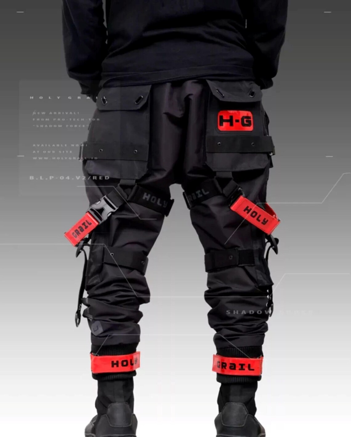 Techwear Streetwear Futuristic Cosplay Black/red Heavy Cargo Trouser ...