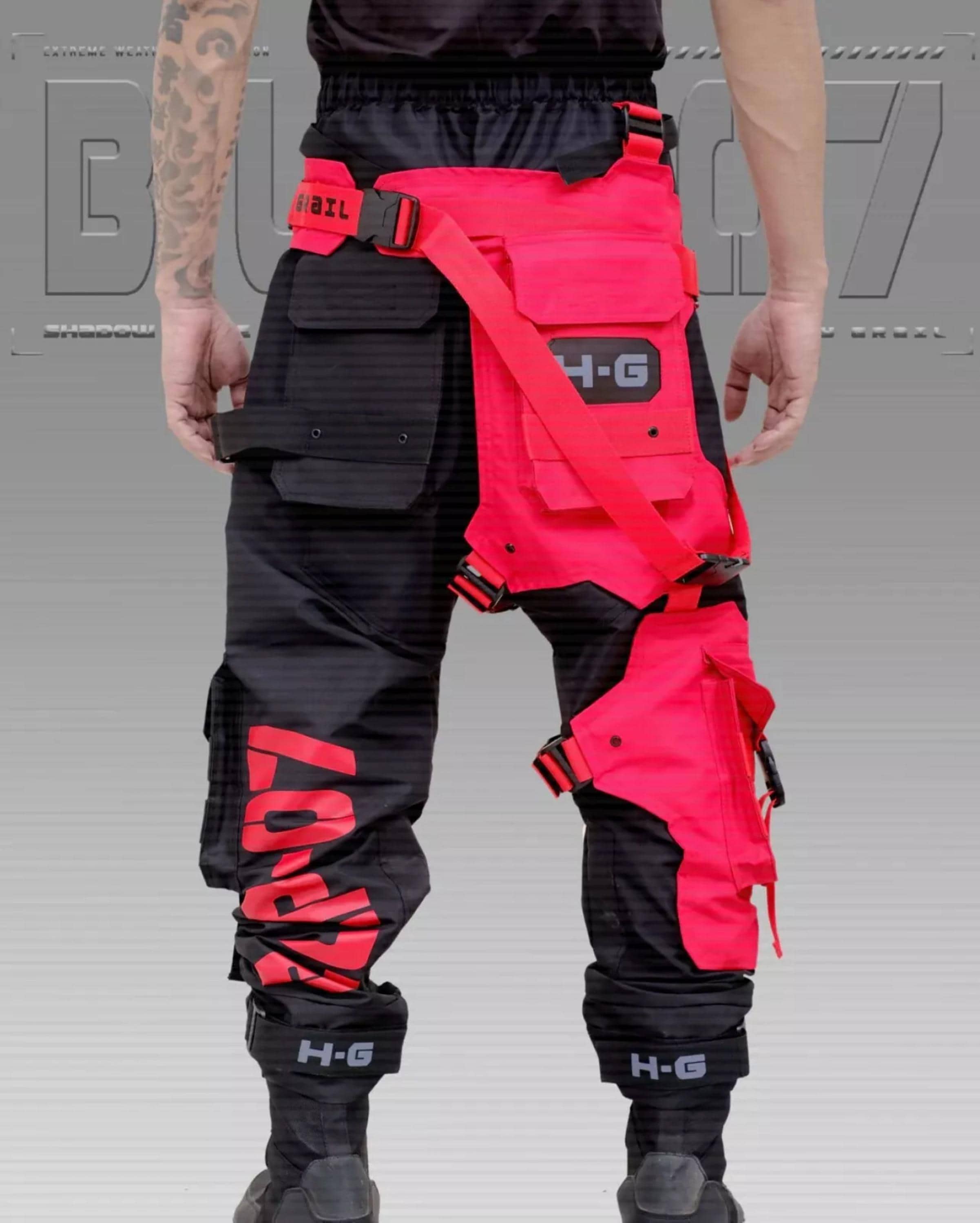 Techwear Cosplay Black Red Streetwear Heavy Cargo Trouser Pants HG B.L ...