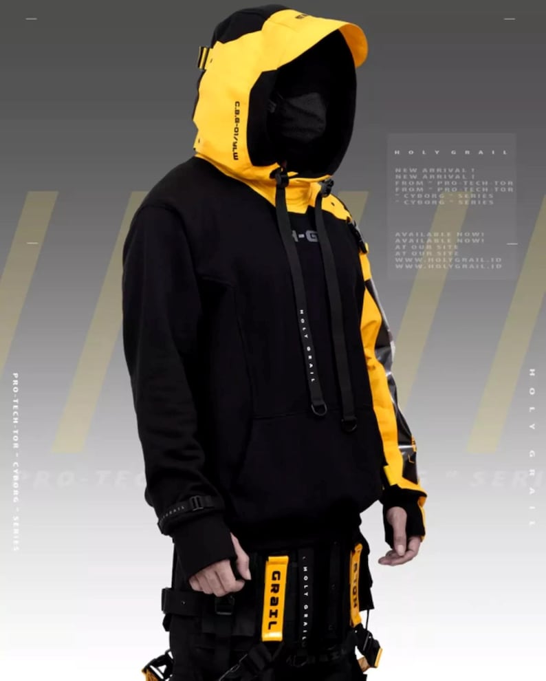 Techwear Streetwear Cosplay Futuristic Yellow Jacket Rugged Fleece ...