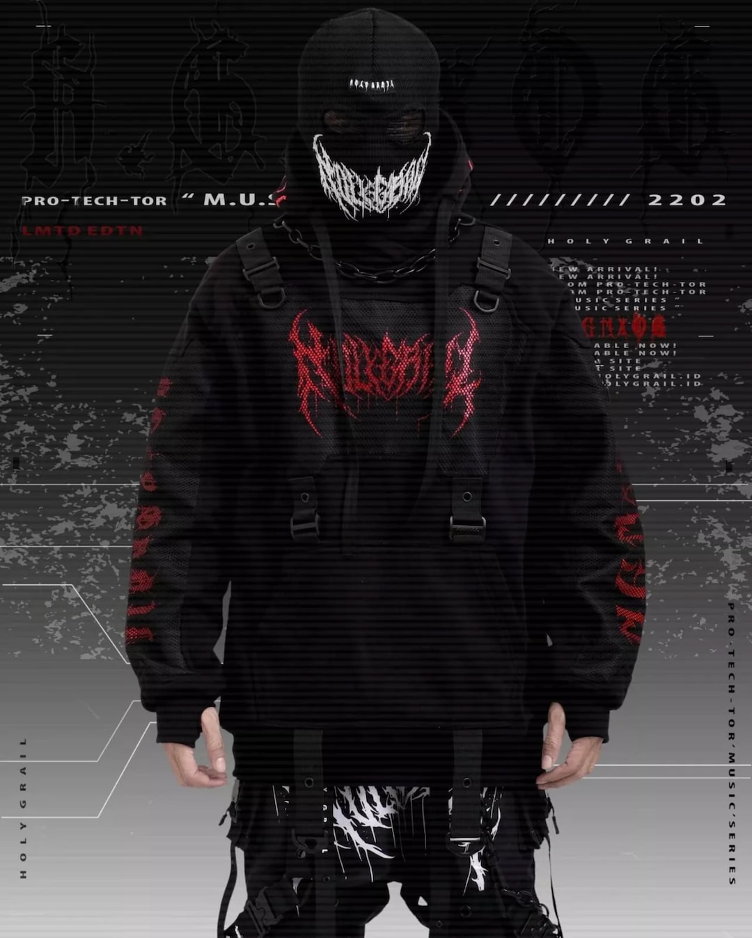 Techwear Streetwear Cosplay Futuristic Red Jacket Rugged Fleece ...