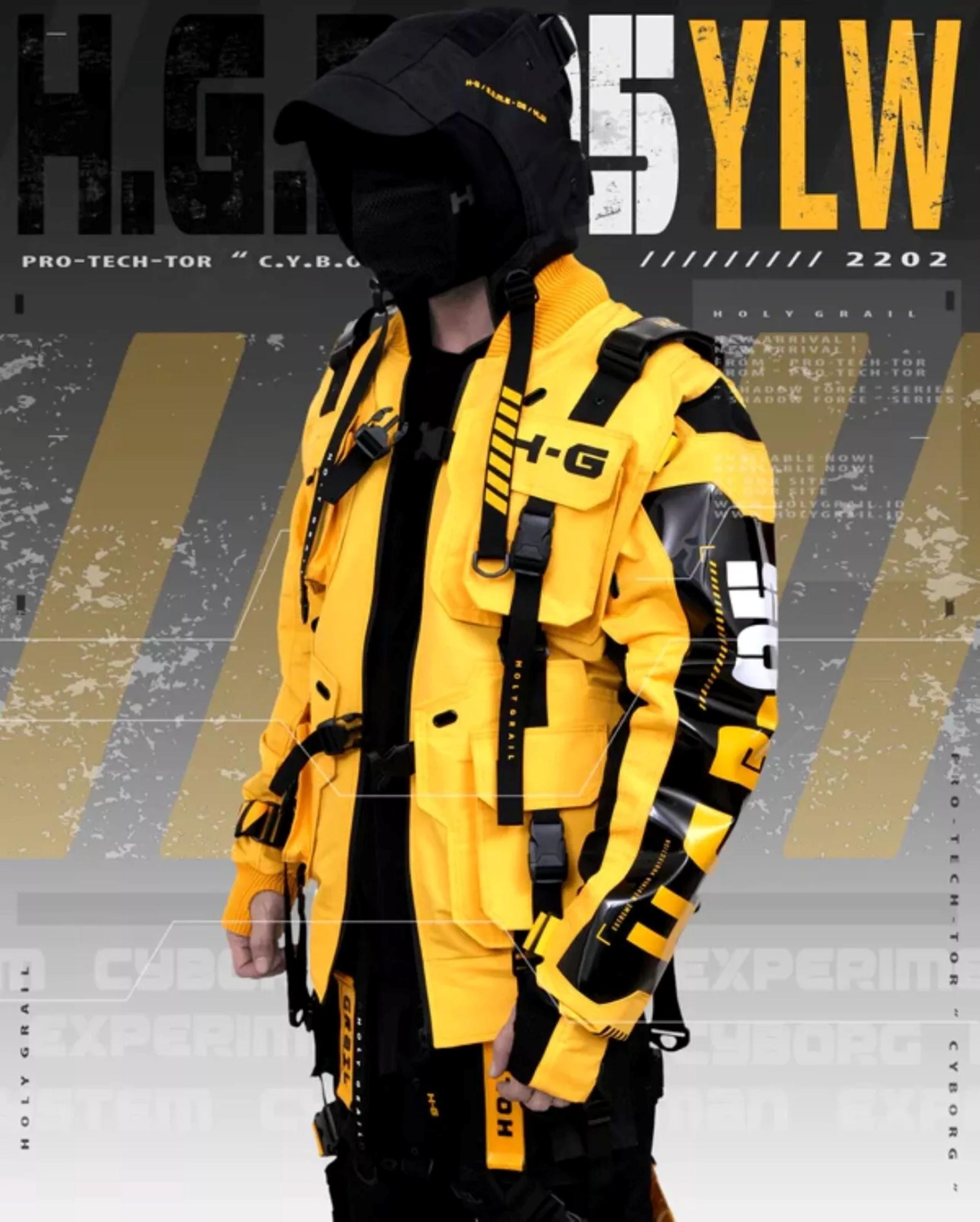 Techwear Streetwear Cosplay Futuristic Yellow Jacket Hoodie Full Zip ...