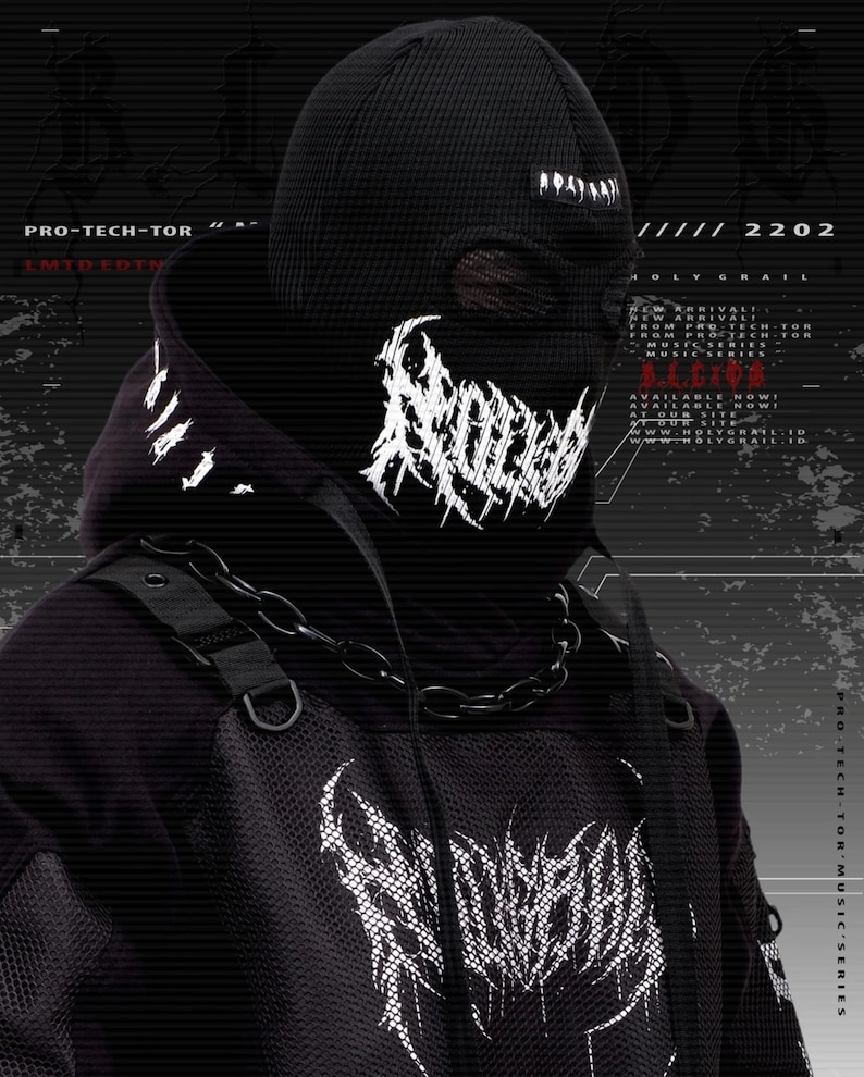 Cybernetic Mask Costume, Full Face Mask, Cyberpunk, Black Red Balaclava ...