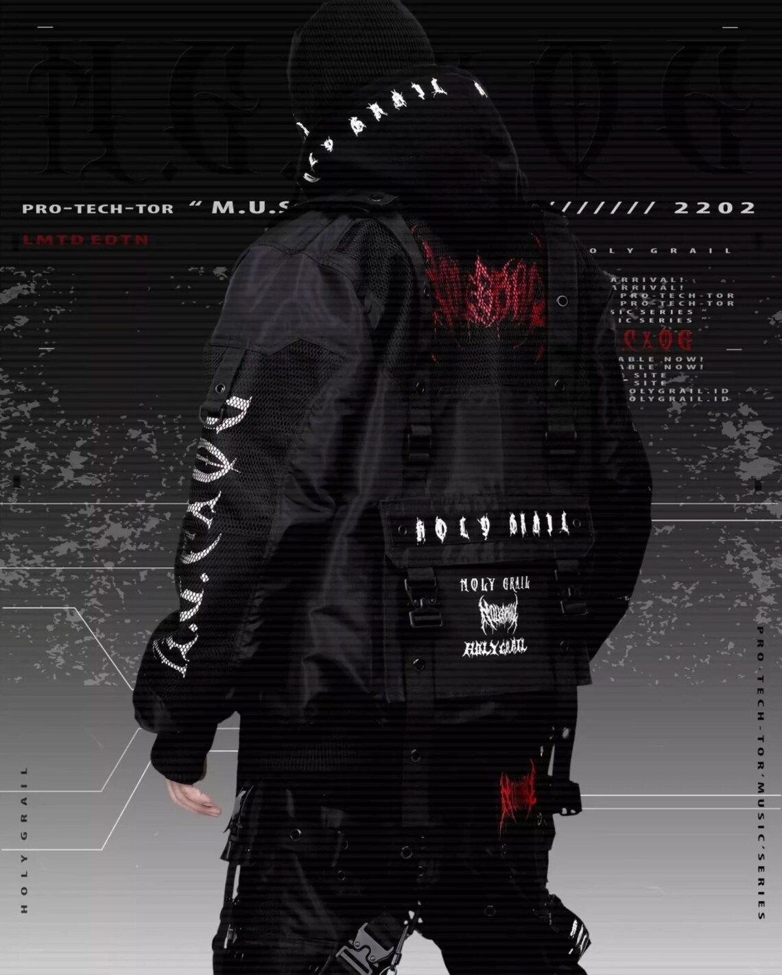 Techwear Streetwear Cosplay Futuristic Red Jacket Rugged Fleece ...