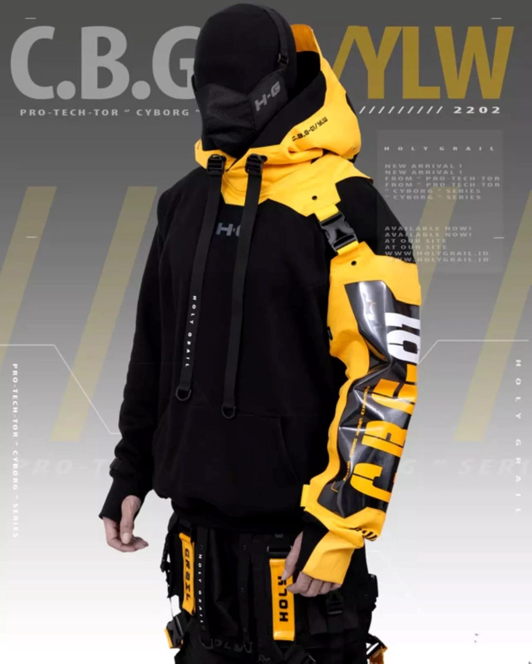 Techwear Streetwear Cosplay Futuristic Yellow Jacket Rugged Fleece ...